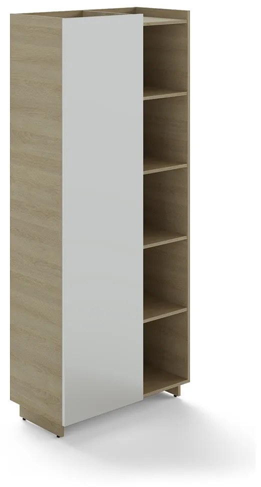 Kombinovaná skříň Trevix 213 cm levá varianta, dub pískový / bílá lesk