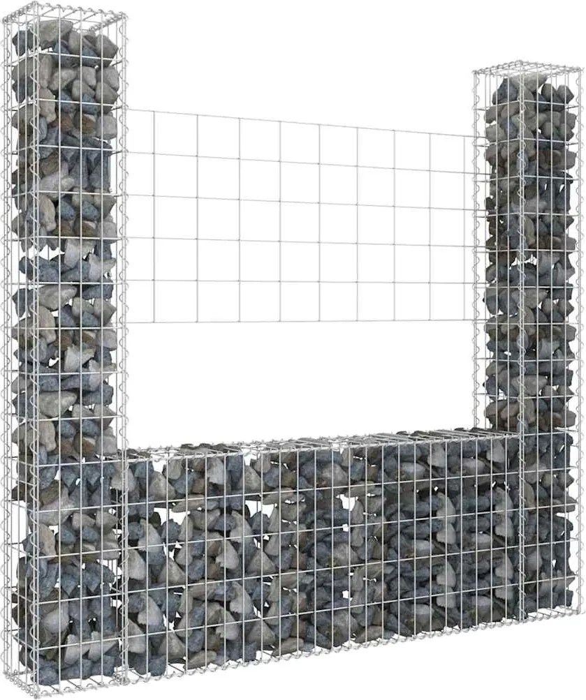 Gabionový koš ve tvaru U se 2 sloupky železo 140 x 20 x 150 cm 151282