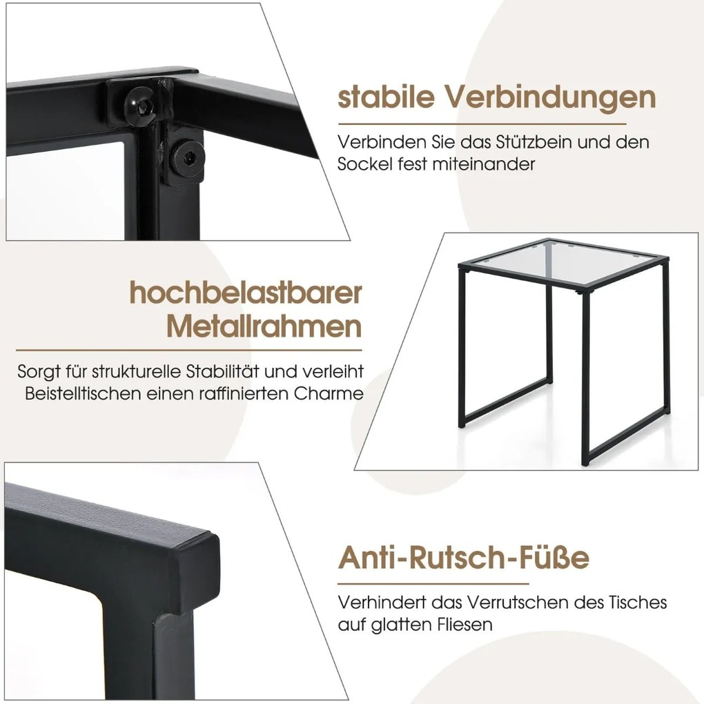 Costway Odkládací stolek malý s deskou z tvrzeného skla – 43 × 43 × 45 cm, černý