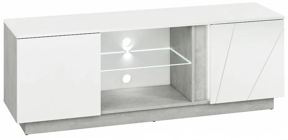 LAMIA 09 televizní stolek, beton stříbrný/bílá lesk/bílá lesk MDF