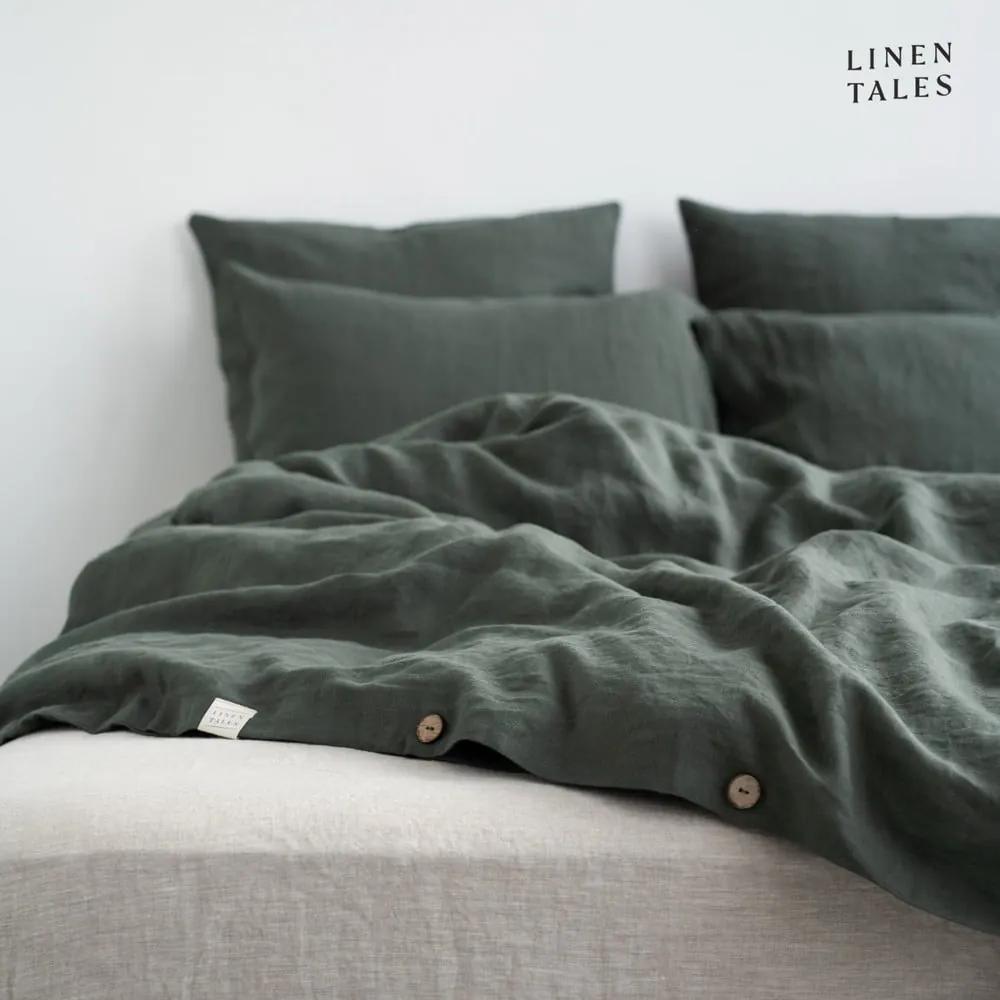Tmavě zelené lněné povlečení na jednolůžko 140x200 cm – Linen Tales