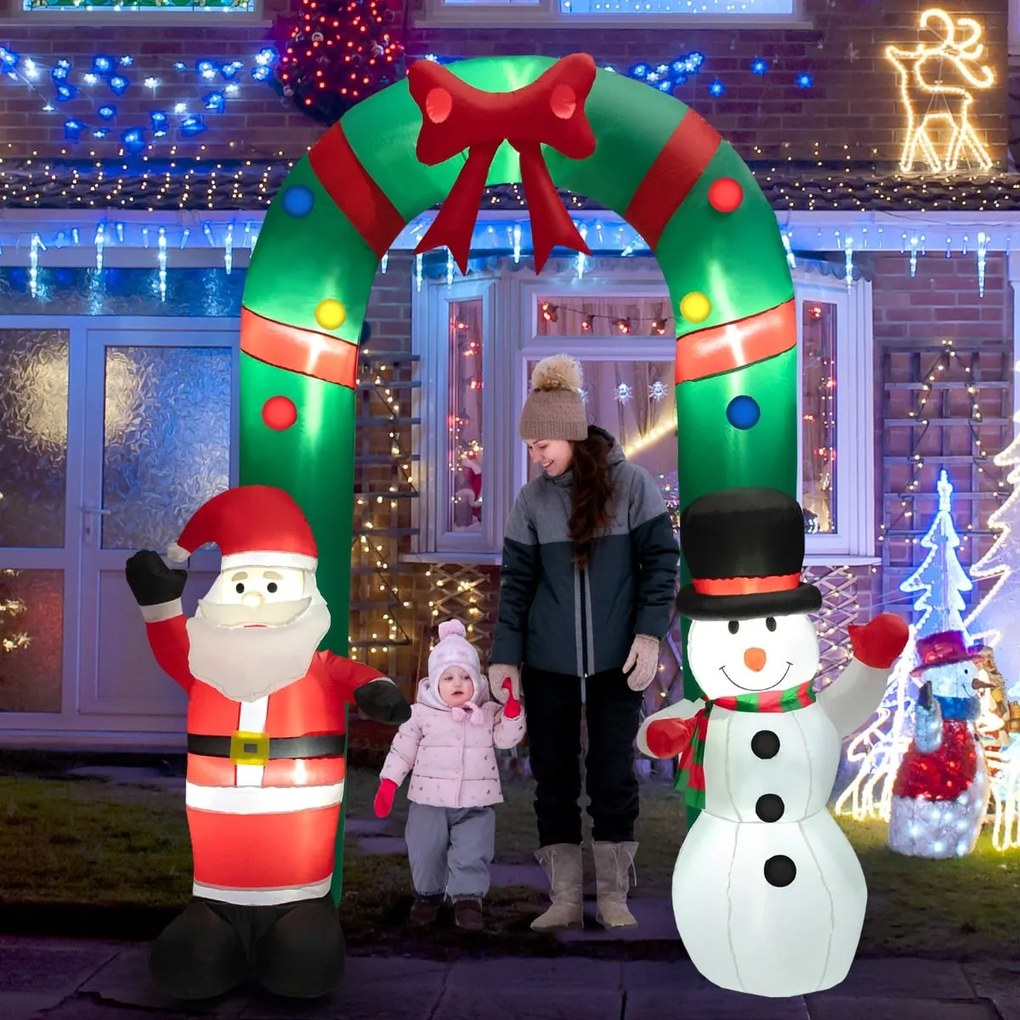 Costway 245 cm Vysoký vánoční nafukovací oblouk s dekoracemi Santa Claus