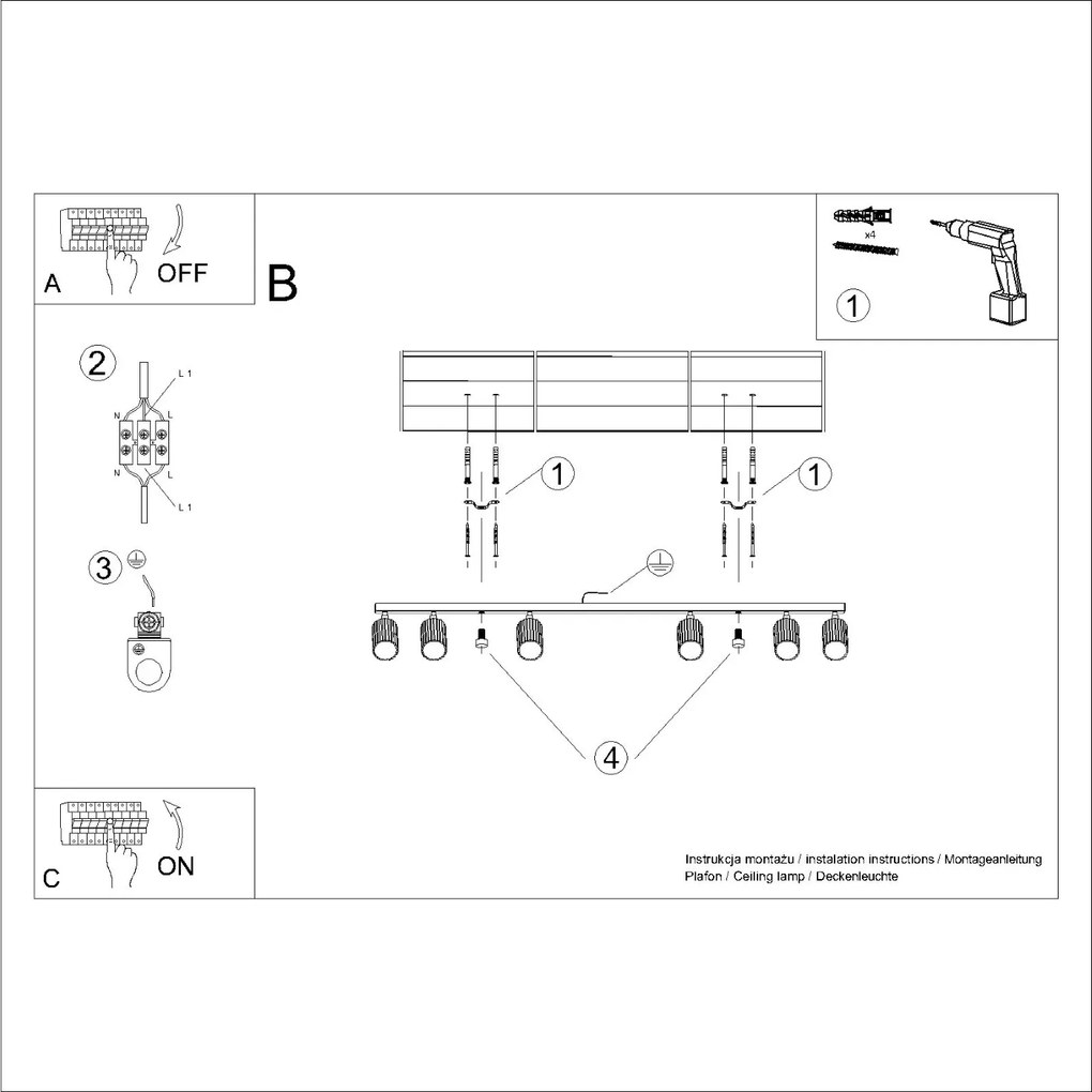 Bodové svítidlo Karbon, 6x bílé kovové stínítko, (možnost polohování)