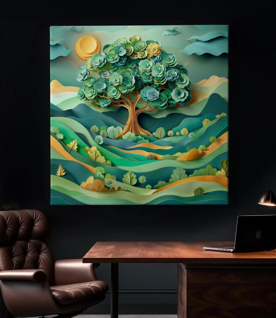 Obraz na plátně - Strom života Papírová krajina FeelHappy.cz Velikost obrazu: 100 x 100 cm
