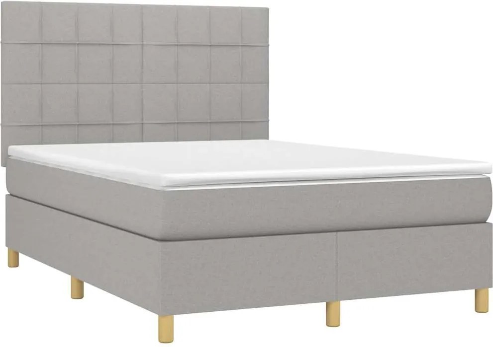 Box spring postel s matrací a LED světle šedá 140x200 cm textil 3135437