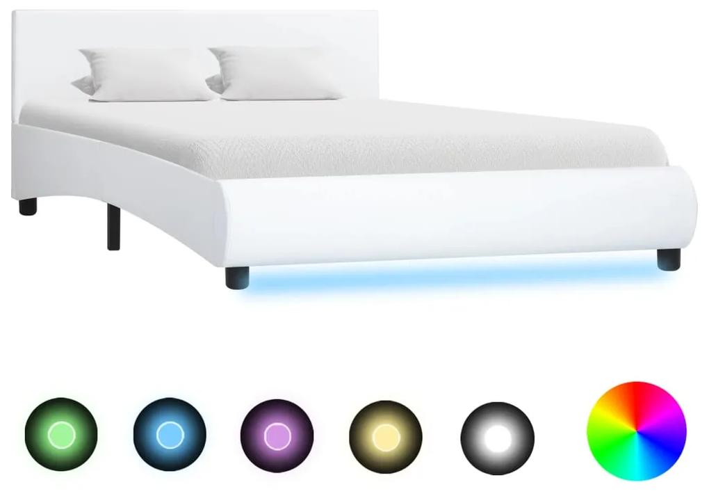 285488 vidaXL Rám postele s LED bílý umělá kůže 120 x 200 cm