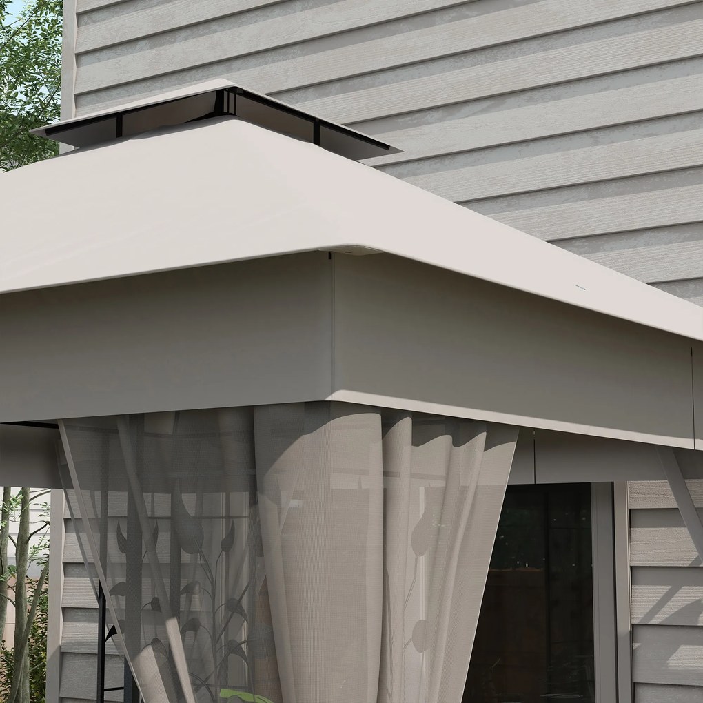 Pavilon s dvojitou střechou, 3x3 m Vodoodpudivý Stabilní Zimní zahradní pavilon s moskytiérou Světle šedý