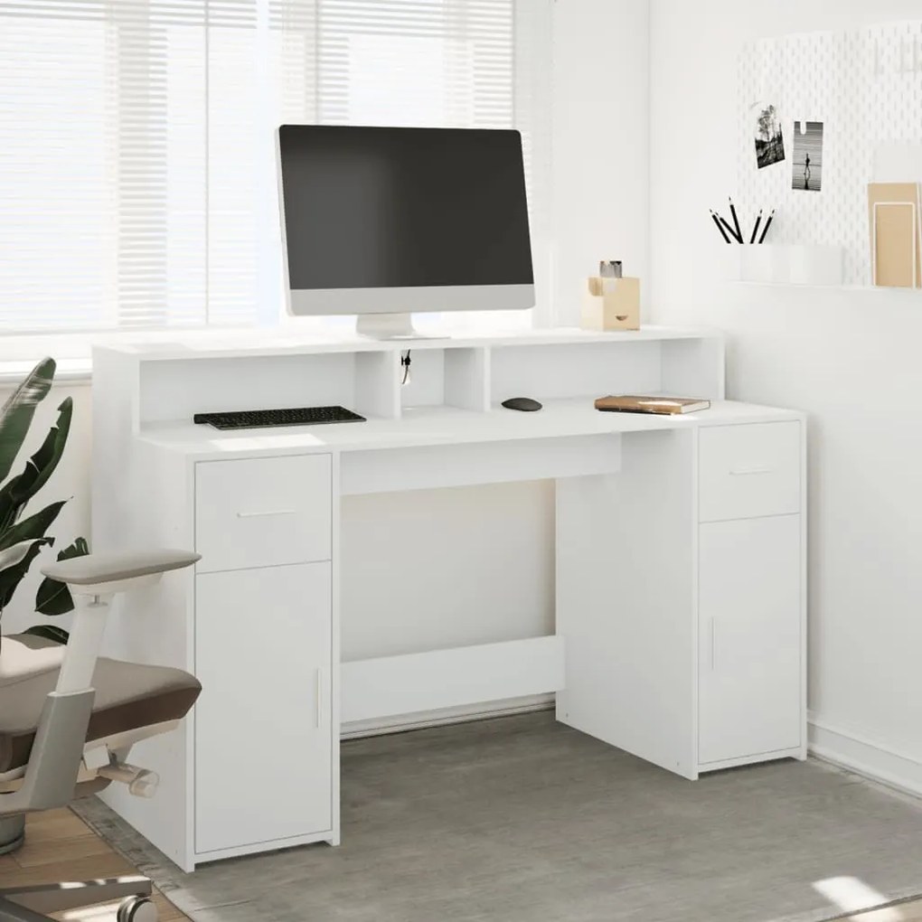 Psací stůl s LED světly bílý 140 x 55 x 91 cm kompozitní dřevo 3309420