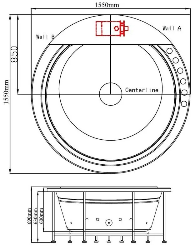 BPS-koupelny Hydromasážní vana HYD-DE916-155-V 155x155 BÍLÁ s ohřevem vody, vestavná