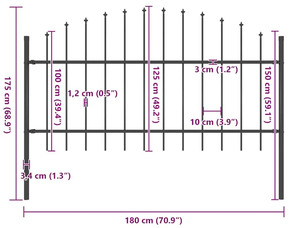 vidaXL Marketos Zahradní plot Woerden s kopím nahoře ocelový 170 x 125 cm černý