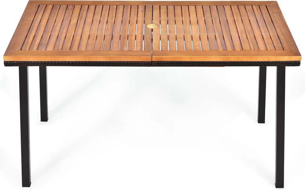 Costway Zahradní stůl s otvorem na slunečník akátové dřevo – 140 × 75 × 76 cm