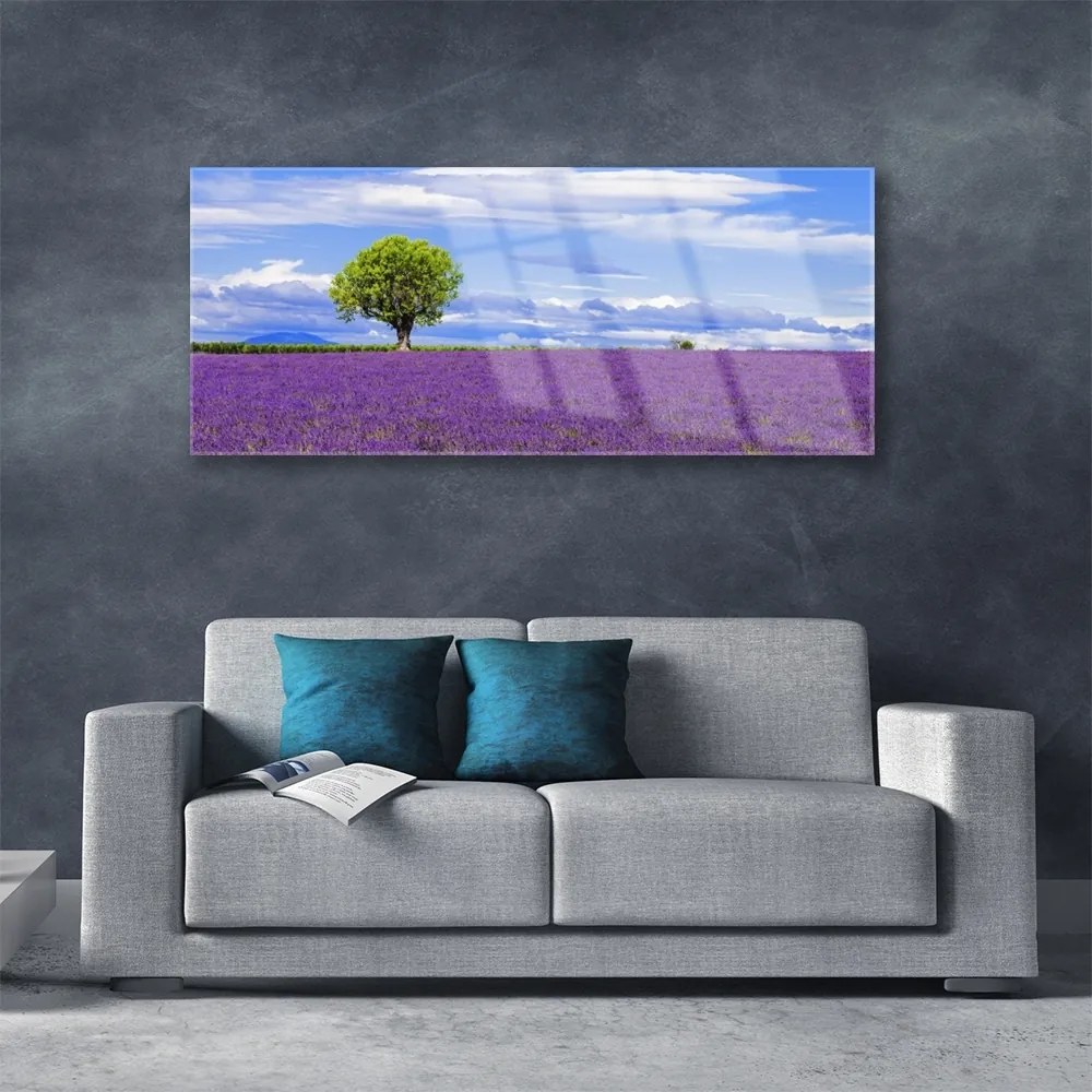 Plexisklo-obraz Pole Levandule Strom Příroda 125x50 cm