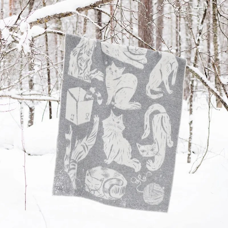 Vlněná deka Kissanpäivät 130x180, šedo-bílá