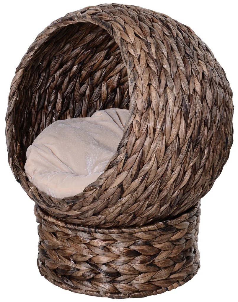 PawHut ratanový koš pro kočky útulná kočičí jeskyně z vodního hyacintu tmavě hnědá 50x42x60cm ideální do obývacího pokoje | Aosom.de