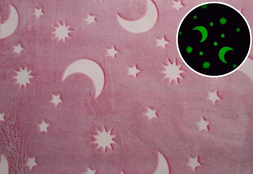 Svitap Dětská mikroplyšová svítící deka Hvězdy růžové 100x150 cm