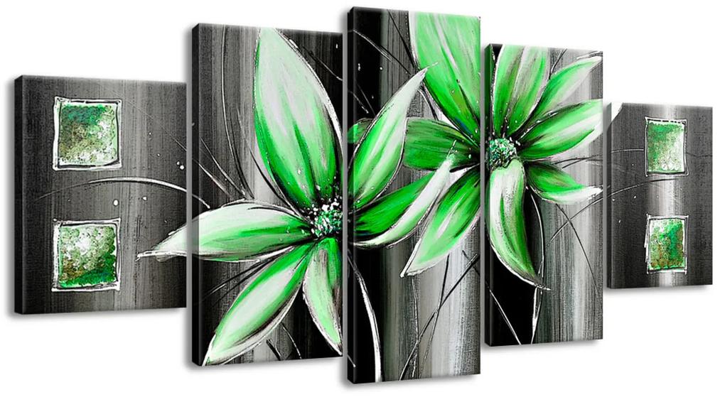 Gario Ručně malovaný obraz Krásné zelené květiny - 5 dílný Rozměry: 100 x 70 cm