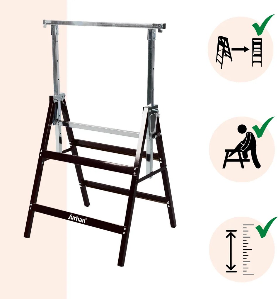 Teleskopické lešenářské kozy DANNY, sada 2 ks, max. 200kg, 60 x 56 x 81-130cm, stříbrná/černá Jurhan
