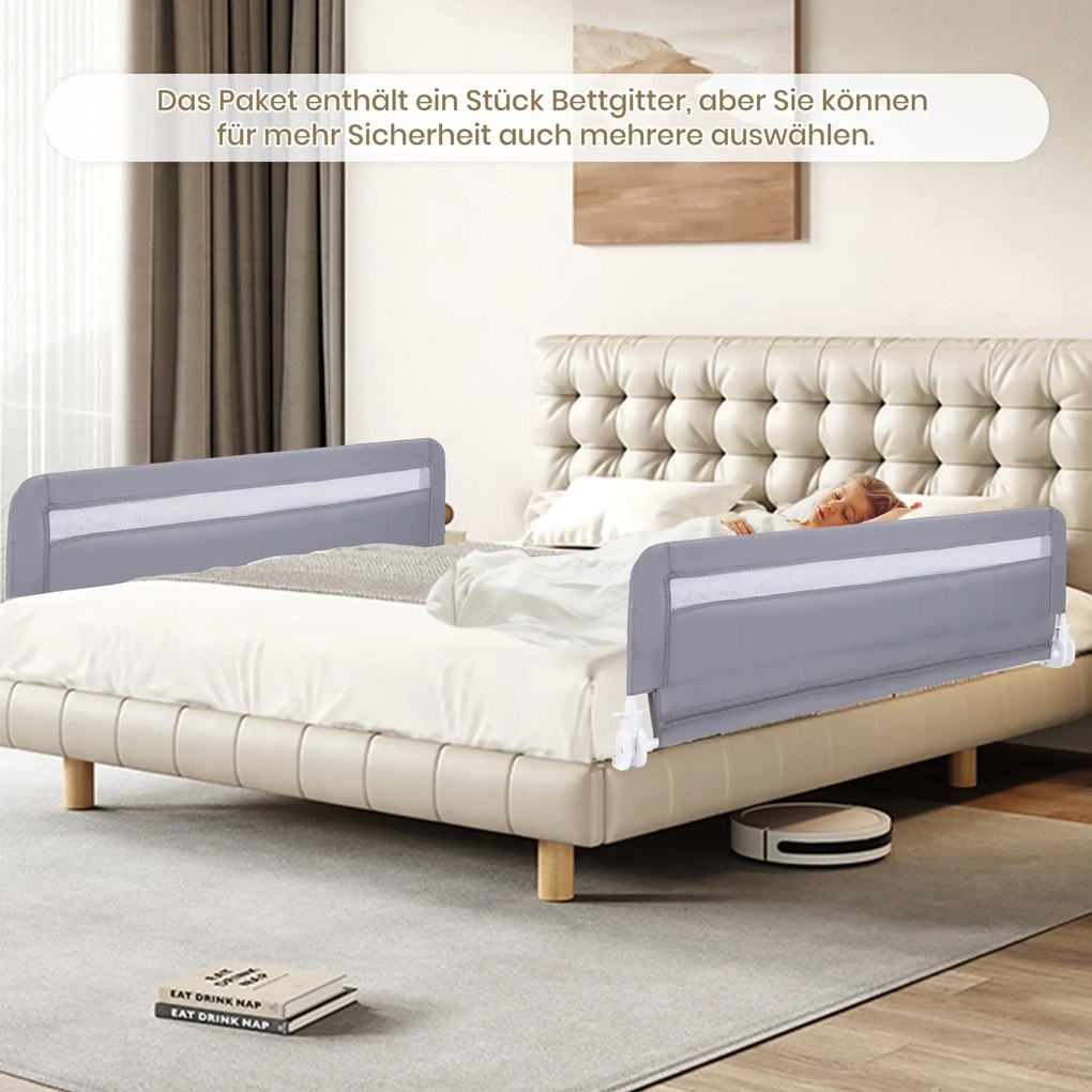 Costway Zábrana na postel pro batolata 120 cm skládací zábrana na dětskou – šedá