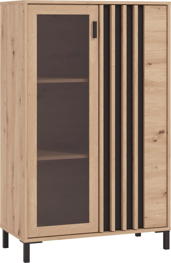 XXXLutz VITRÍNA, černá, dub artisan, 80/128,6/40 cm Hom`in - Kredence a vitríny - 000834014406