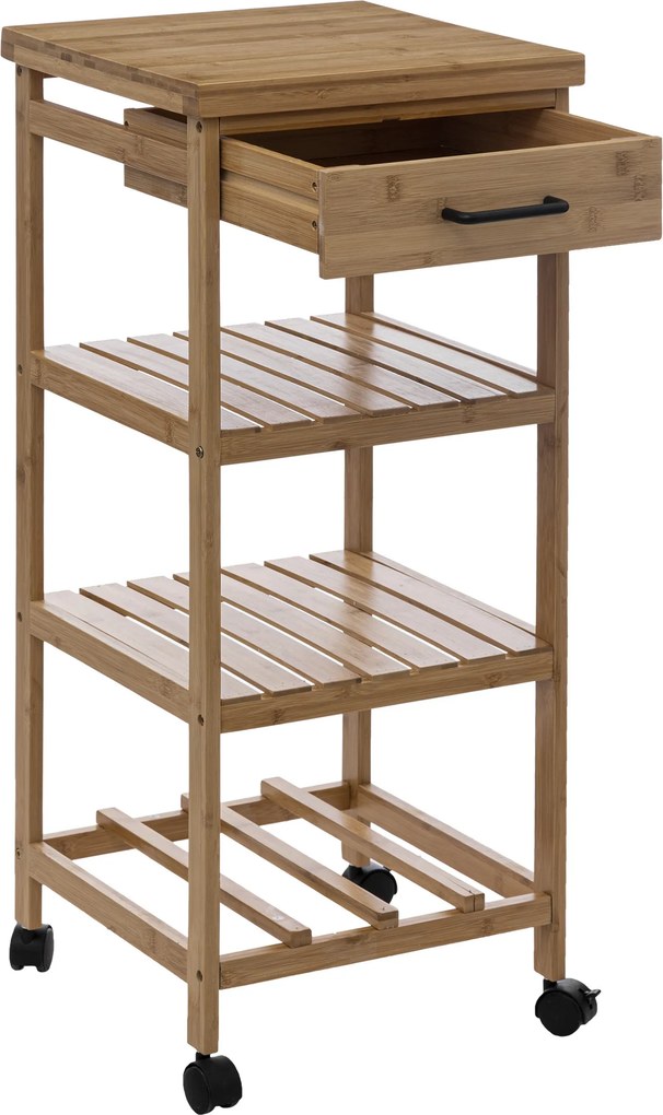 Kuchyňský regál na kolečkách LINHA se zásuvkou, bambusový