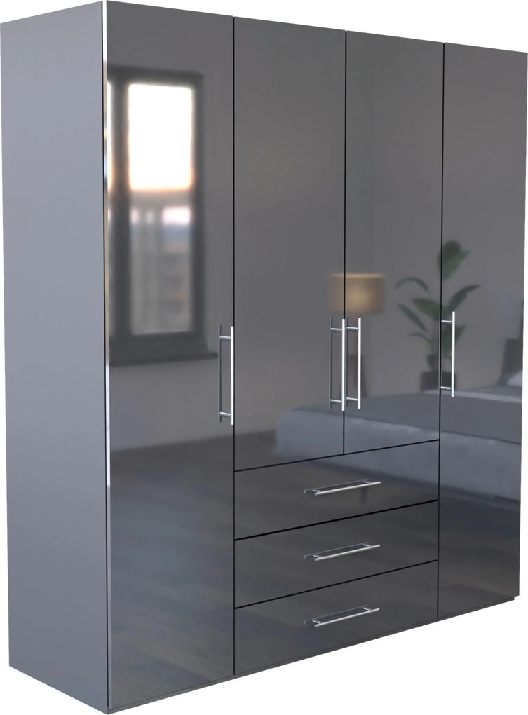 XXXLutz ŠATNÍ SKŘÍŇ, antracitová, vysoce lesklá antracitová, 196/219/59 cm P & B - Šatní skříně - 000885000405