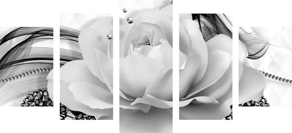 5-dílný obraz luxusní růže v černobílém provedení Varianta: 200x100