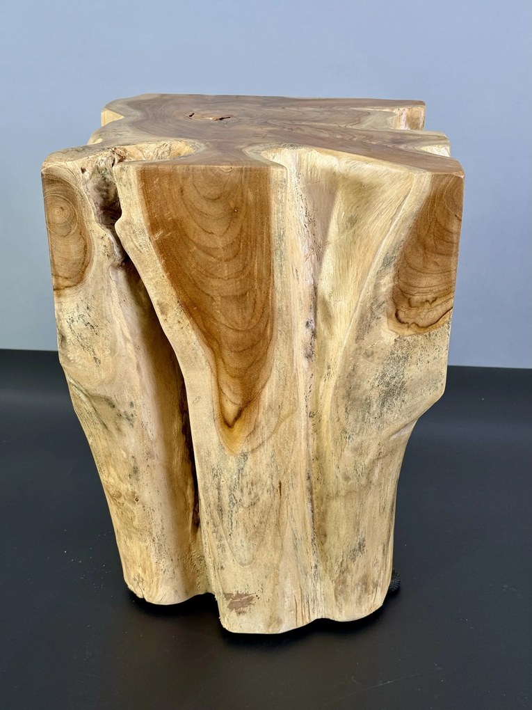 Sedátko Hocker z kořenového teaku – masivní kvádr 40 cm (Jáva)