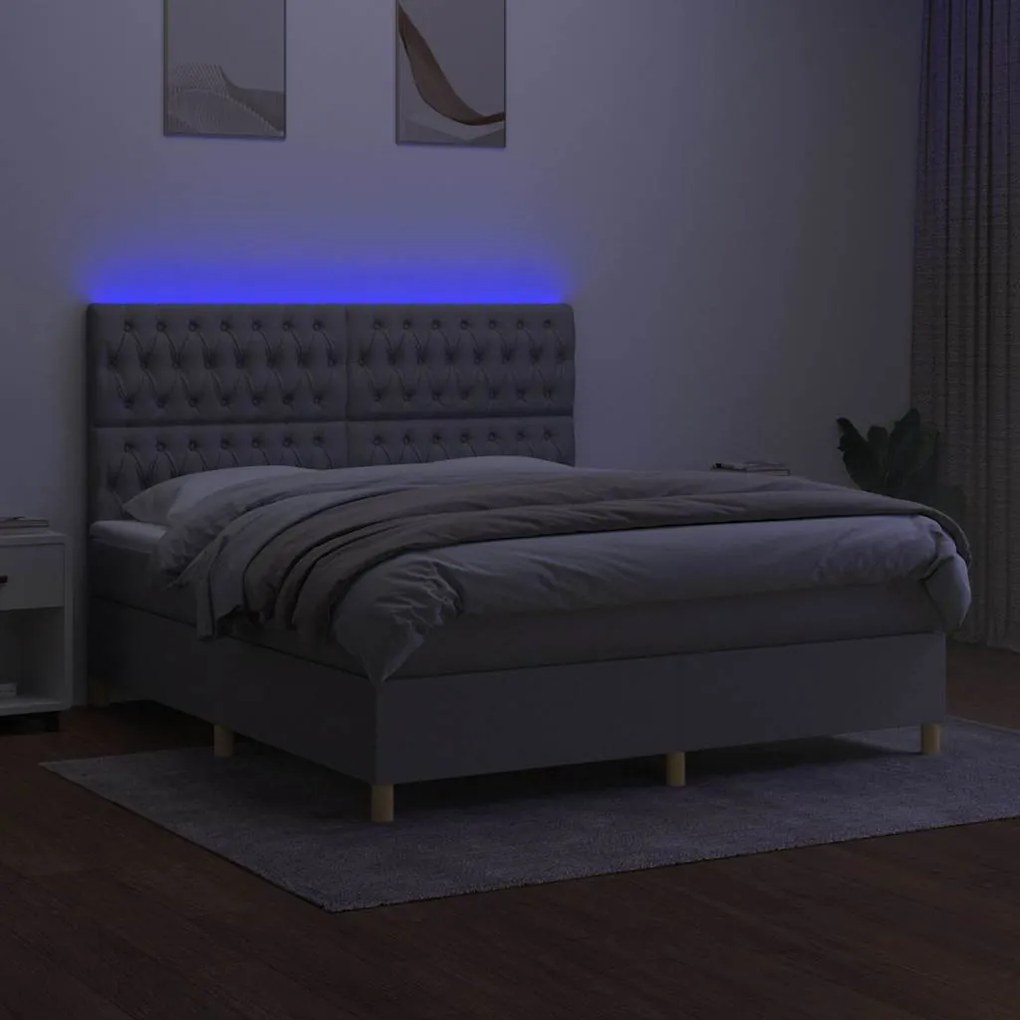 Box spring postel s matrací a LED světle šedá 180x200 cm textil 3135693