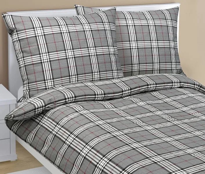 Bellatex Povlečení krepové šedé káro 140x200, 70x90 cm