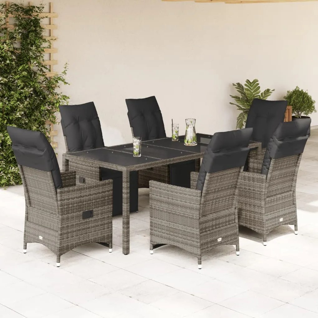 7dílný zahradní bistro set s poduškami šedý polyratan 3276897