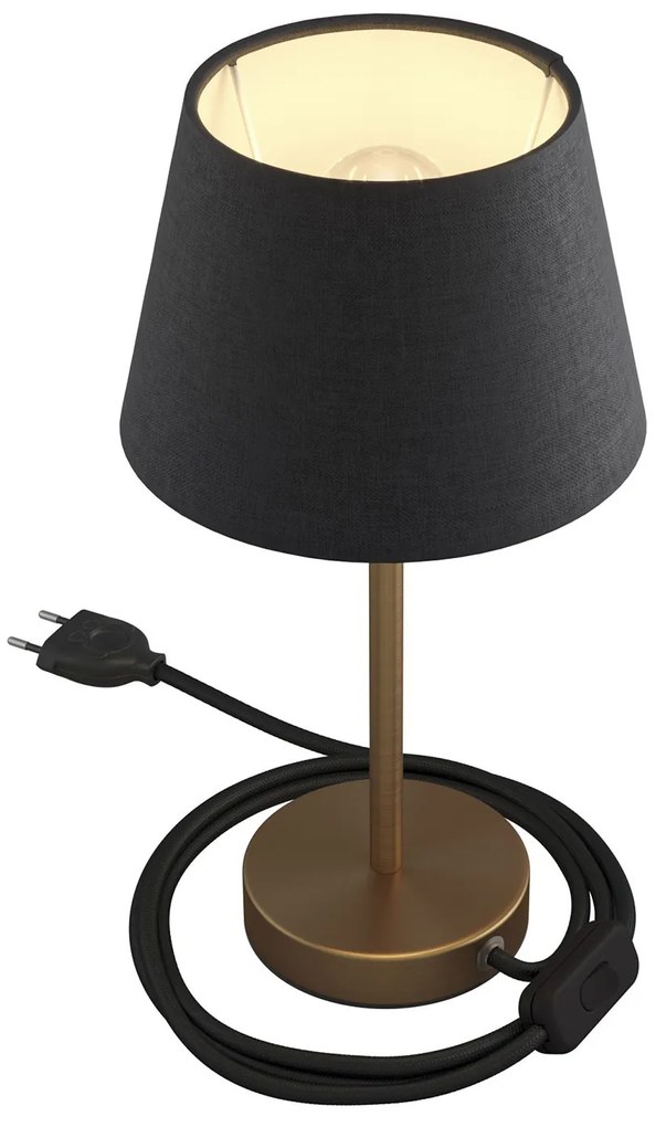 creative cables Alzaluce se stínidlem Impero, kovová stolní lampa se zástrčkou, kabelem a vypínačem Velikost: 20 cm, Barva: Matná měď-světlá juta