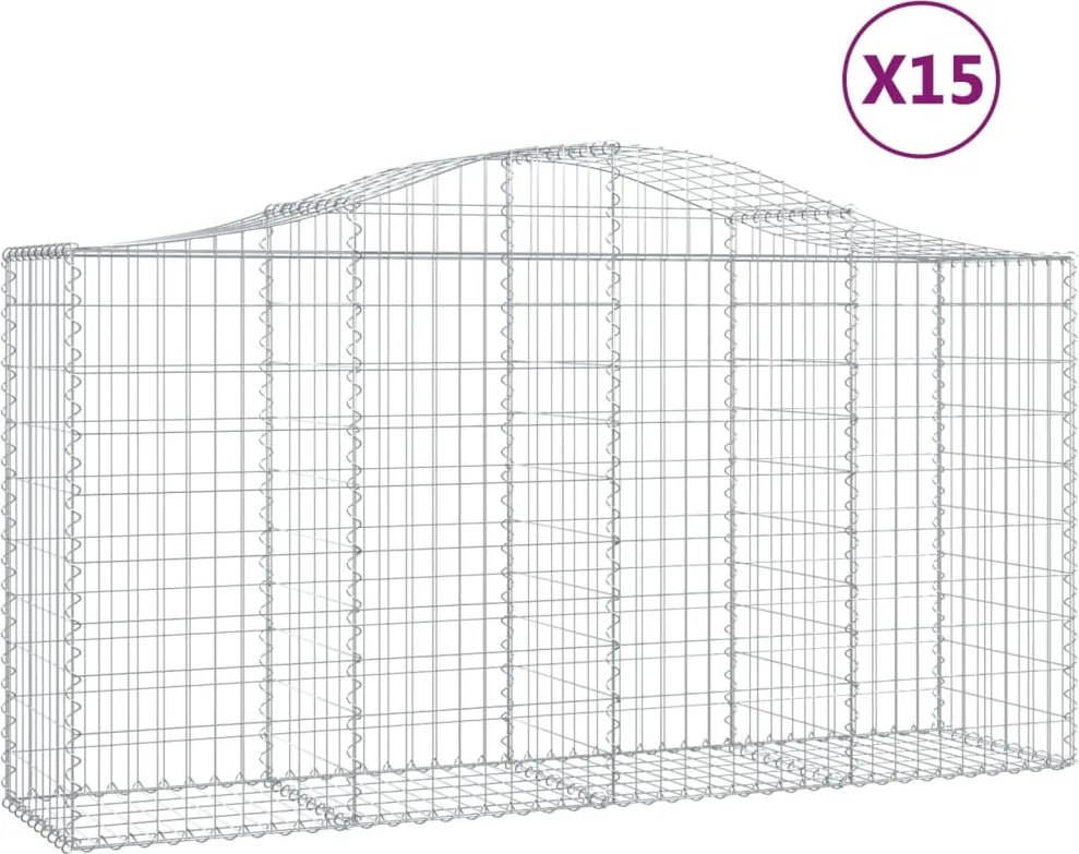 Klenuté gabionové koše 15ks 200x50x100/120cm pozinkované železo 3145653