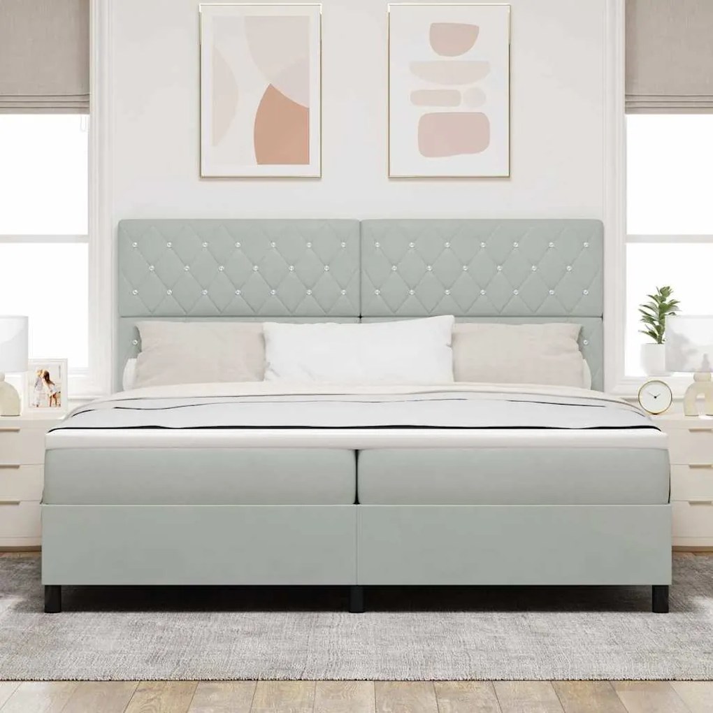 Postel s boxspringem s matrací Světle šedá 200 x 200 cm samet 3339788