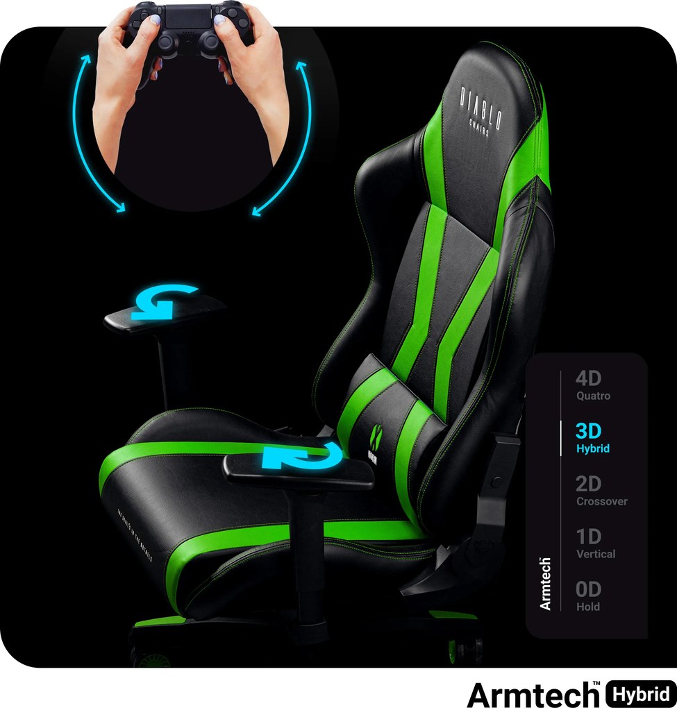 Herní židle z ekokůže Normal Size, černý-zelený: Diablo X-Horn 2.0