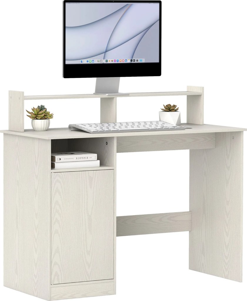 HOMCOM Moderní stůl s policí a otevřeným oddílem s monitorem pro studijní ložnici a domácí kancelář 108x50x94 cm Krémový | Aosom