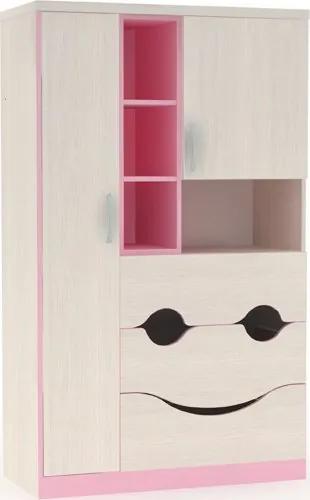 Bradop Dětská skříň CASPER C124 obličej, kombinovaná | Provedení: CER creme růžová