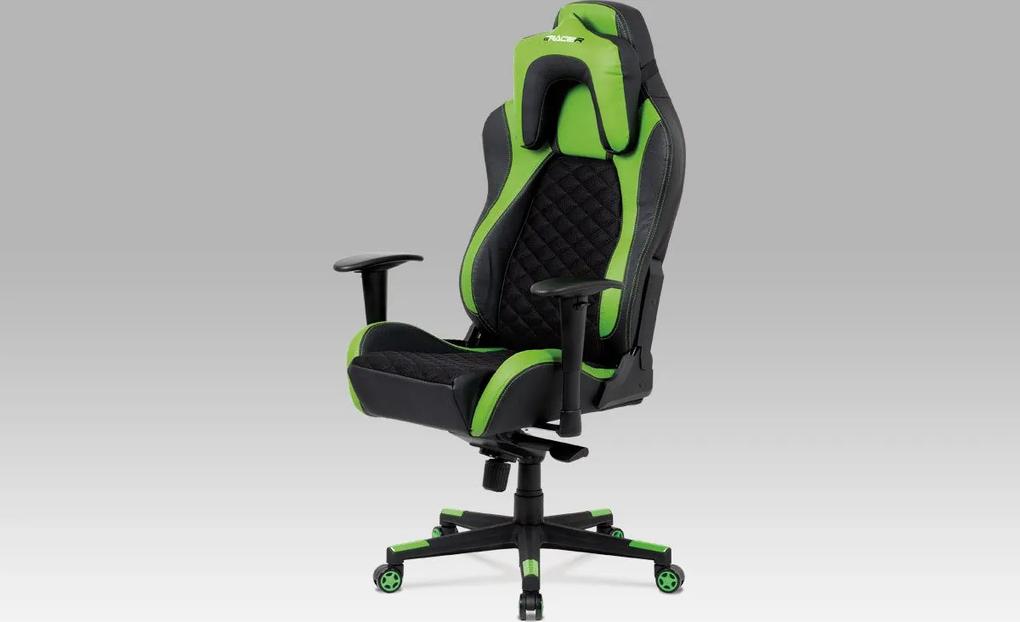 Autronic Kancelářská židle, synchronní mech., černá MESH + koženka zelená / černá, plast. kříž KA-F04 GRN