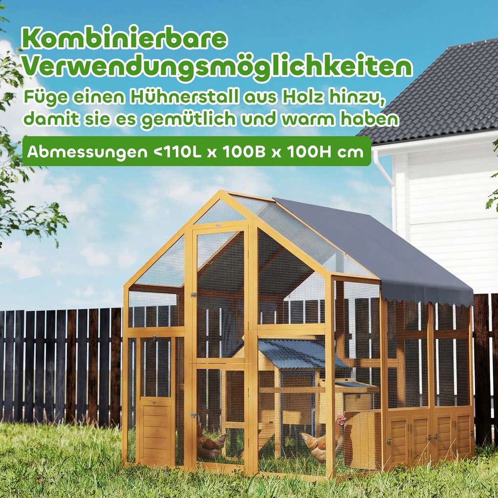 PawHut Kurník 3.07㎡ Volný výběh dřevo s nepromokavou tkaninou, bezpečnostní zámek, pro 6-8 kuřat 1,7 x 1,8 x 1,8 m