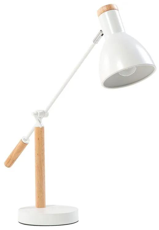 Bílá stolní lampa z dřeva a kovu PECKOS