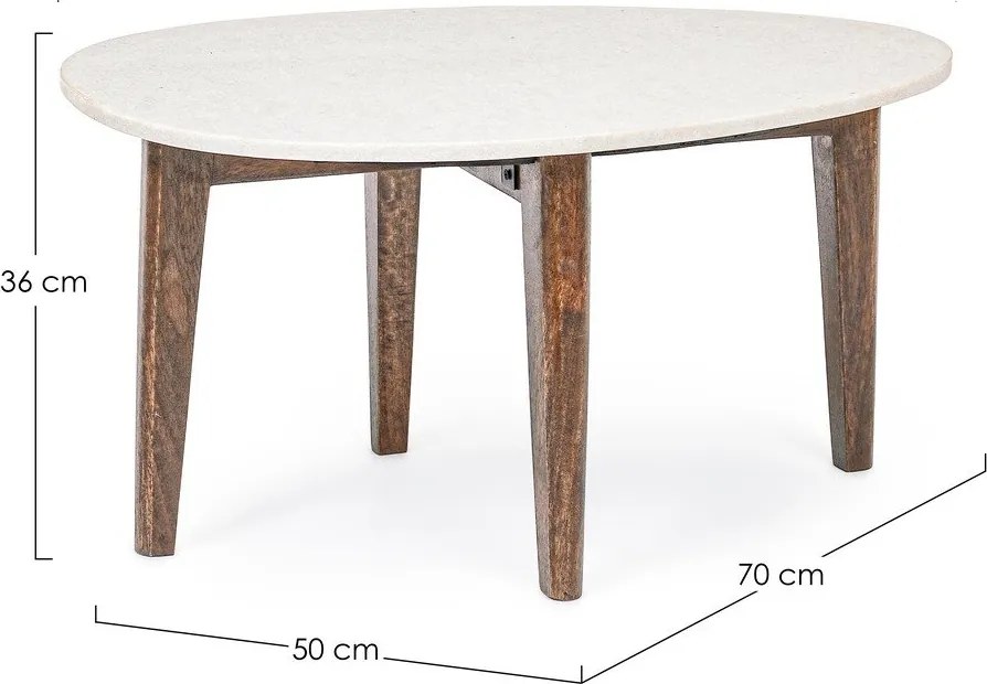Bílý/v přírodní barvě konferenční stolek s mramorovou deskou 50x70 cm Sylvester – Bizzotto