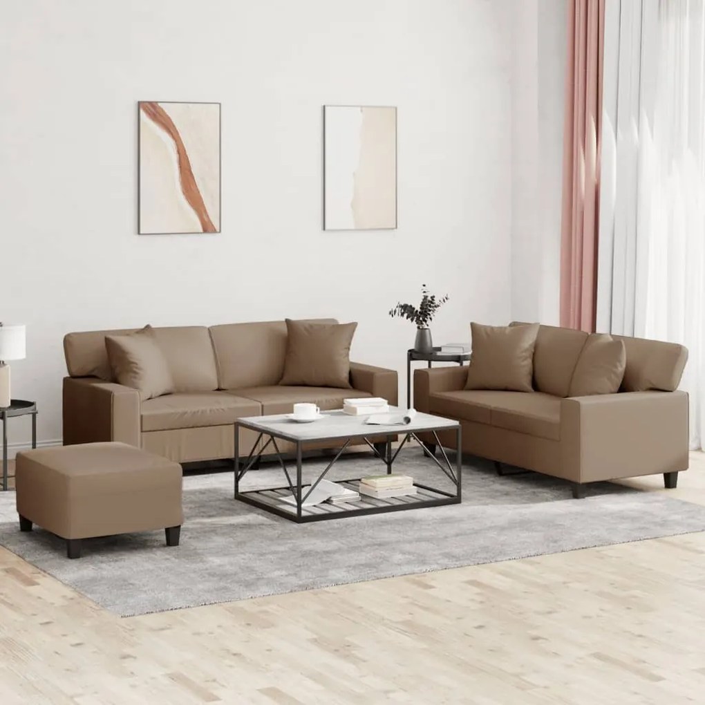 3dílná sedací souprava s polštáři cappuccino umělá kůže 3201933
