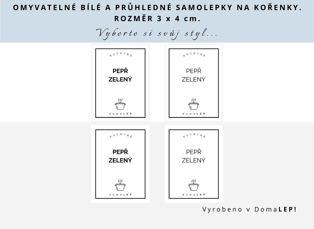 PEPŘ ZELENÝ - Samolepka na kořenky 3 x 4 cm - DomaLEPP varianta: BÍLÁ - tučné písmo