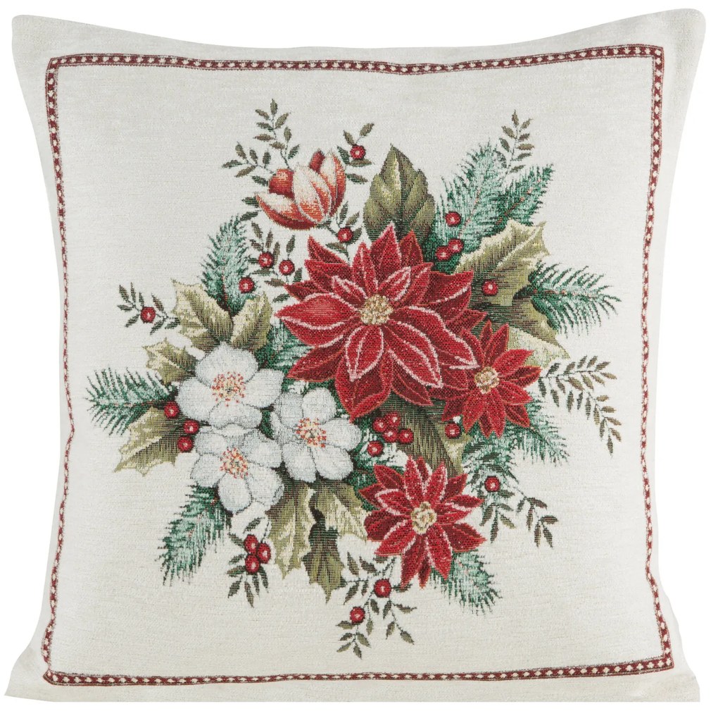 VÁNOČNÍ GOBELÍNOVÁ DEKORAČNÍ POVLAK NA POLŠTÁŘ MERRY5 45X45 CM VZOROVANÁ