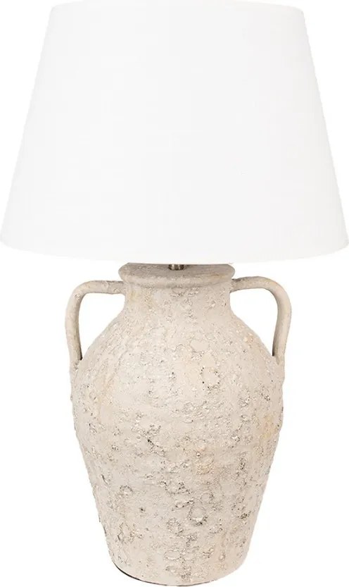 Béžová terakotová stolní lampa Teracci s bílým stínidlem - Ø 40*65 cm