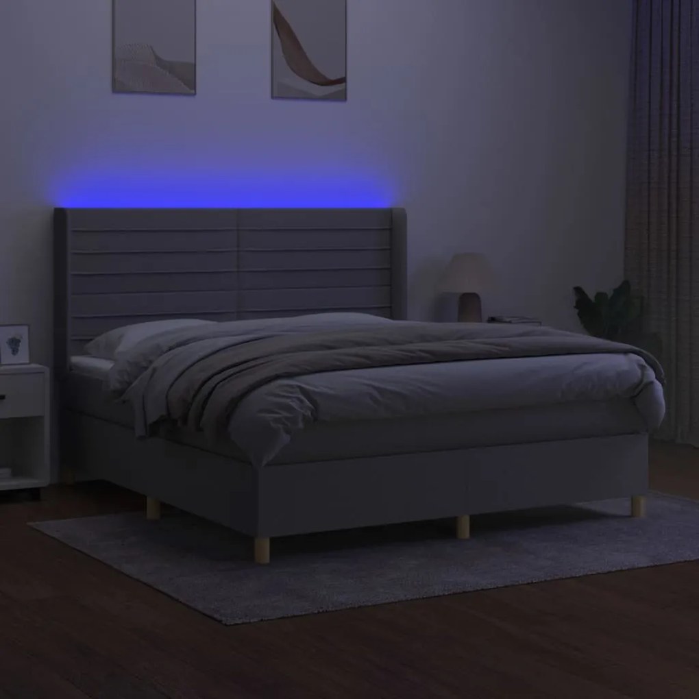 Box spring postel s matrací a LED světle šedá 180x200 cm textil 3138973