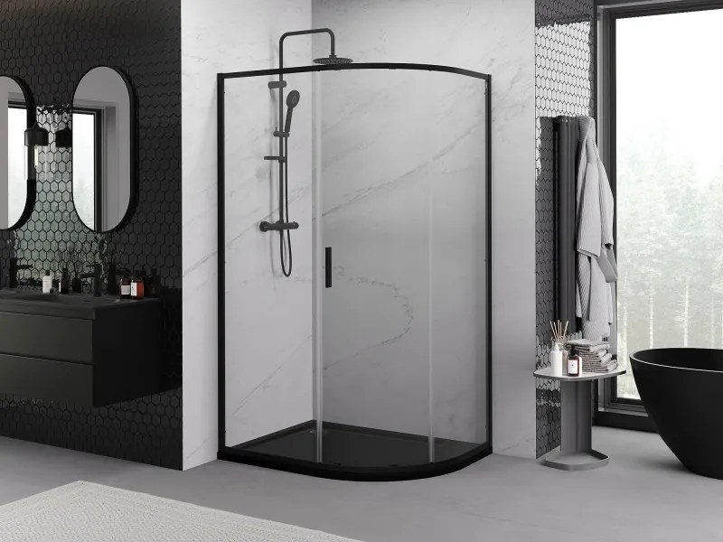 Mexen Exo sprchový kout půlkruhový asymetrický posuvný 100 x 90 cm, transparentní, černá - 8131-100-090-70-00