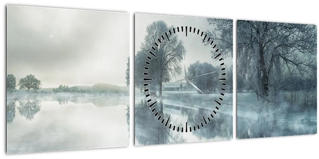 Obraz zimní přírody (s hodinami) (90x30 cm)