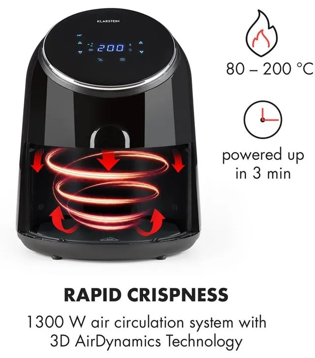 AirVital, horkovzdušná fritéza, 1300 W, 2,5 l, nepřilnavý povrch CERAPLUS, dotykové ovládání, bílá