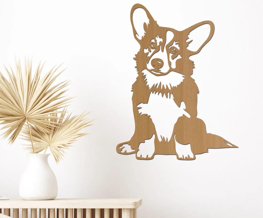 dřevo života Dřevěná dekorace psa Corgi Zvolte rozměr (cm): 45x60, Zvolte barvu dekoru: Buk