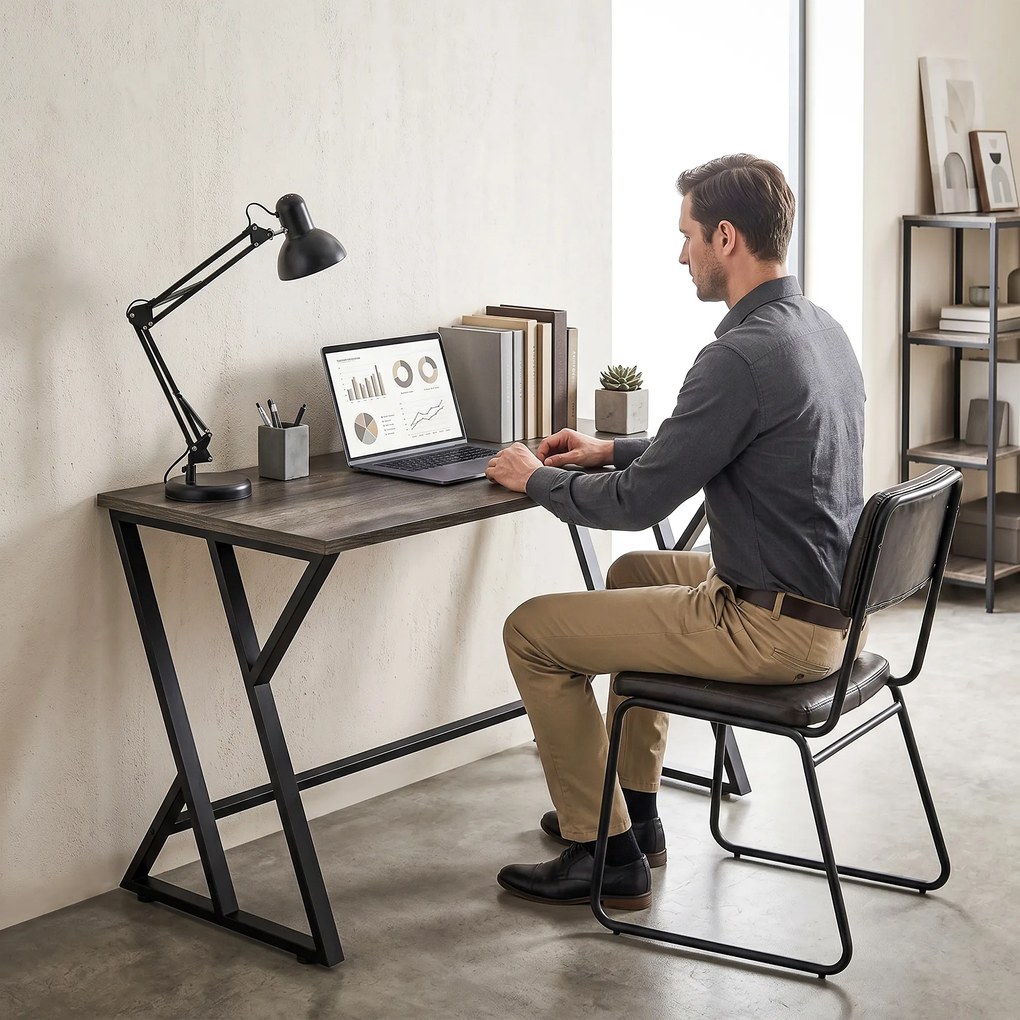HOMCOM počítačový stůl 120 × 60 cm – industriální Z-rám, patinovaná šedá